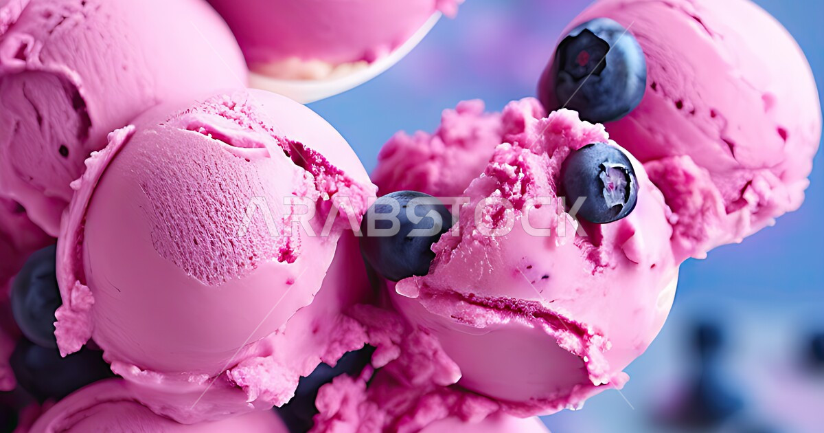 كرات الايس كريم المزين بحبات التوت الاسود، ايس كريم بنكهة التوت، طبق ...