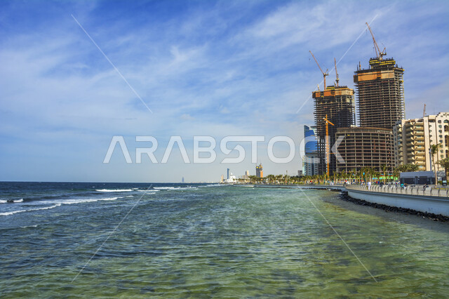 A view of the Jeddah Corniche, the Red Sea beach in the city of Jeddah ...