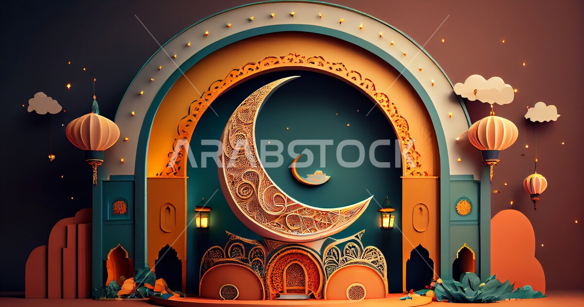 Islamic designs, Ramadan 3D artifacts, Ramadan crescent, Ramadan lamps ...