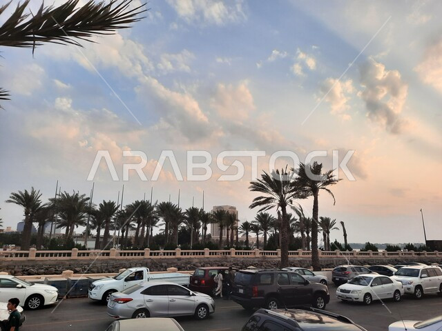 A group of cars in Jeddah, Saudi Arabia, traffic jam, Jeddah Corniche ...
