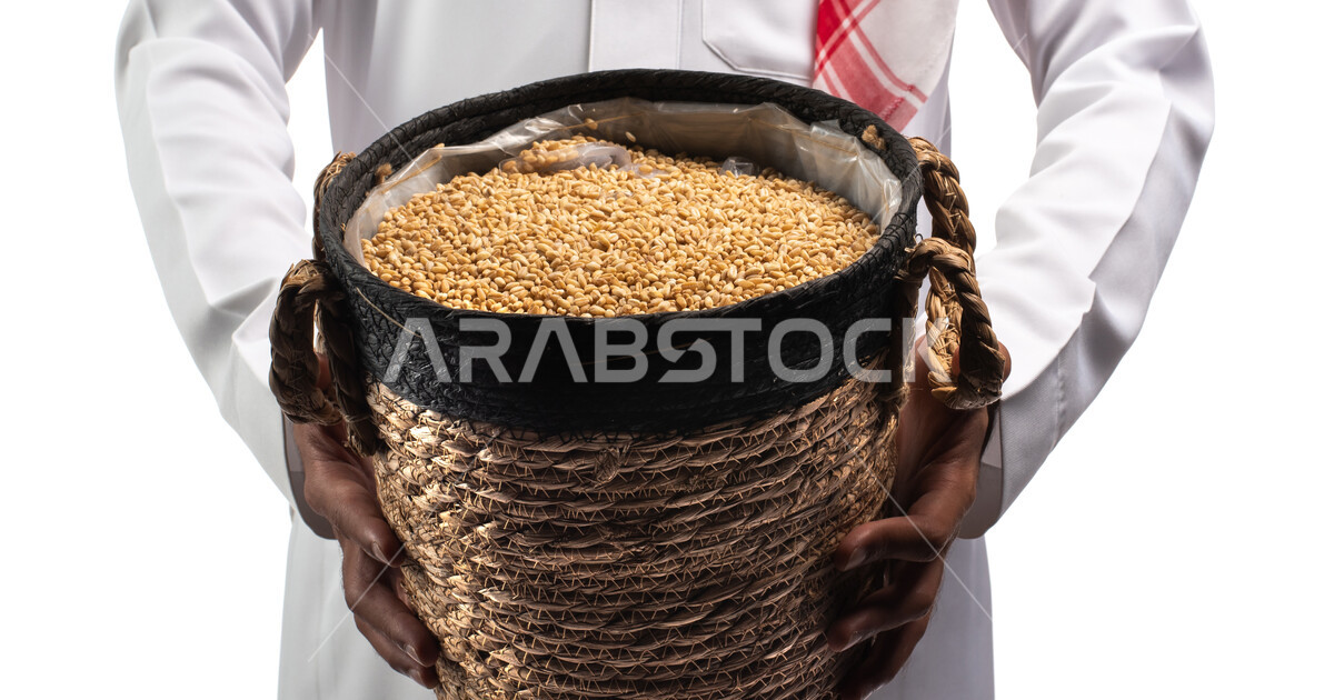 Wheat farms in the Kingdom, export products, a close-up portrait of a ...