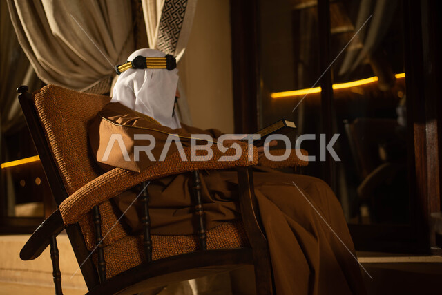 A Saudi Gulf Arab man wears a Saudi traditional costume for national ...