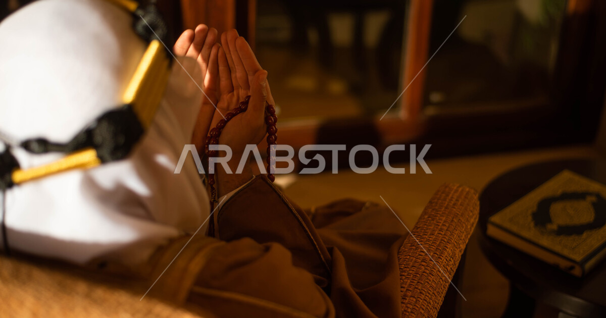 A Saudi Arabian Gulf man wears a Saudi traditional costume for national ...
