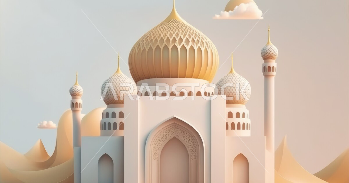 A three-dimensional model of a mosque with creative designs, Islamic ...