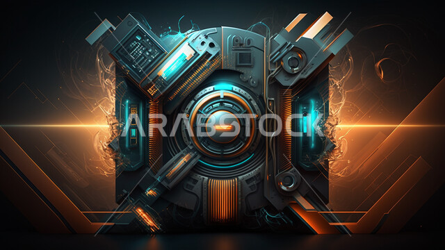 3D shapes and graphics, digital gates, radiant lines, luminous flash ...