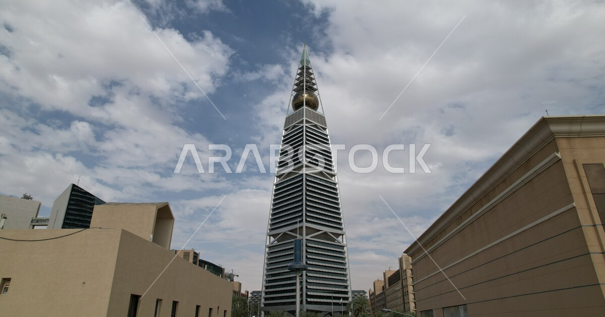 A picture from the bottom of the Al Faisaliah Tower in Riyadh, Saudi ...