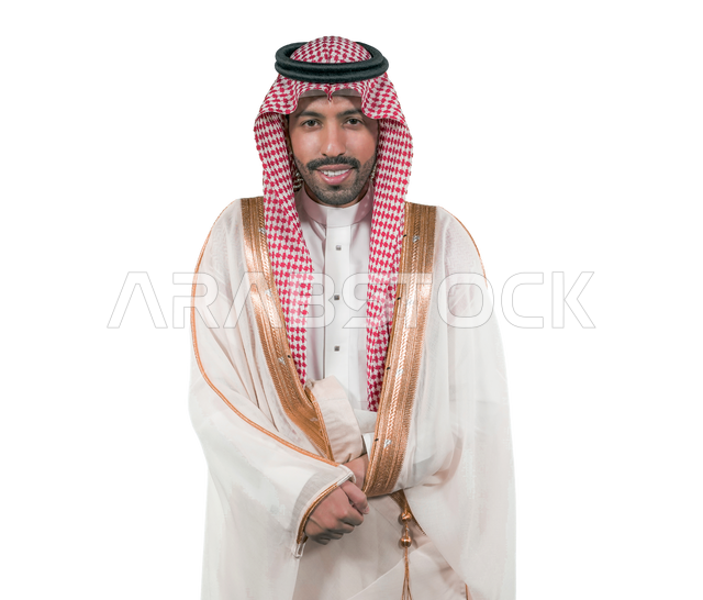 Portrait of a Saudi Arabian Gulf man wearing the official Saudi ...