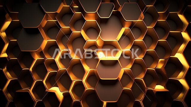 .Golden color hexagons, beehive, 3d illustration, golden color 3d ...