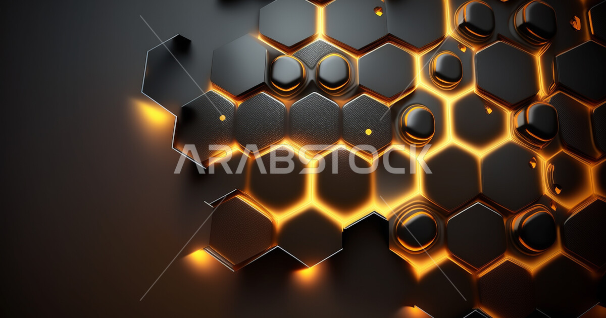 .Golden color hexagons, beehive, 3d illustration, golden color 3d ...