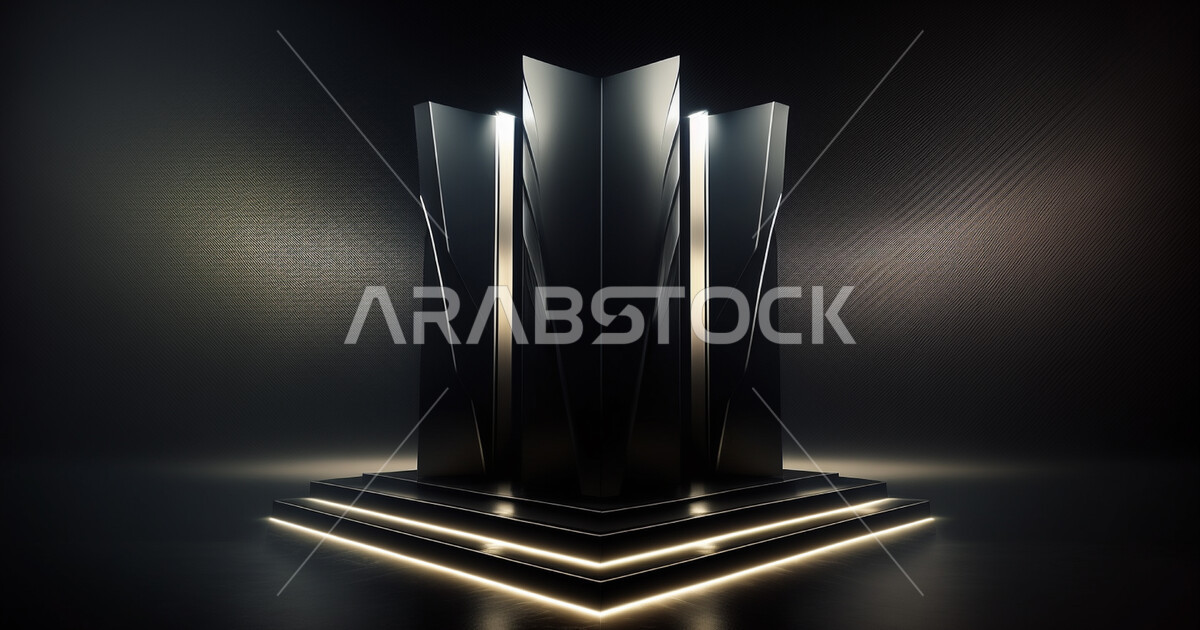 .Futuristic dark platforms, visual reflections, designs and innovations ...