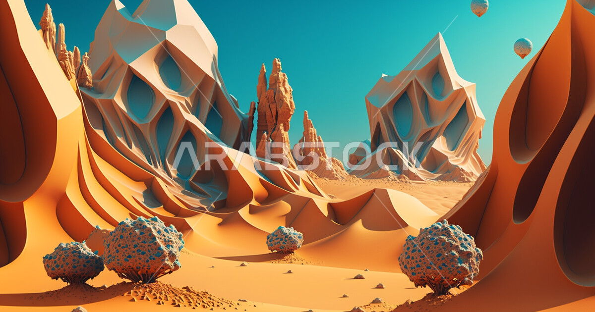 3D fantasy designs of futuristic desert, developed desert, futuristic ...