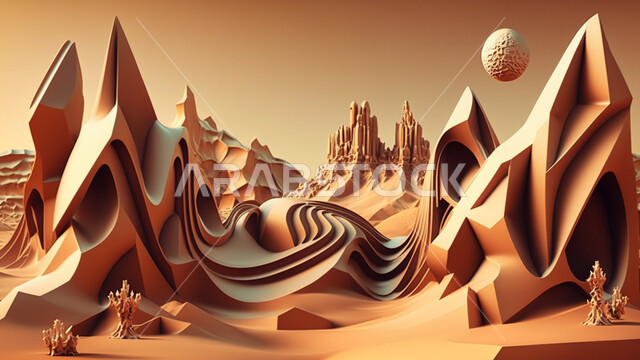 3D fantasy designs of a futuristic desert, futuristic vision, developed ...