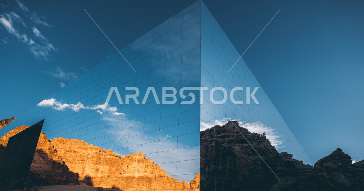 Close-up of the mirrors glass theater in Al-Ula Governorate, Saudi ...
