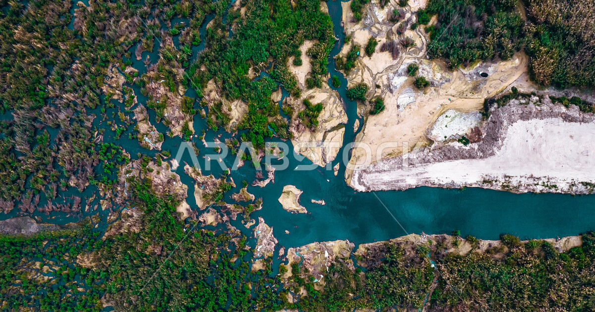 Aerial photo of Asfar Lake in the city of Al-Ahsa in the Eastern ...
