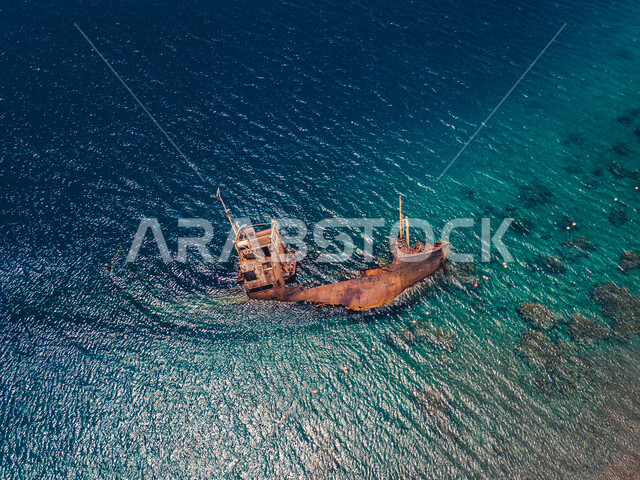 The sunken ship Georgios G on the seashore in the Tabuk region ...