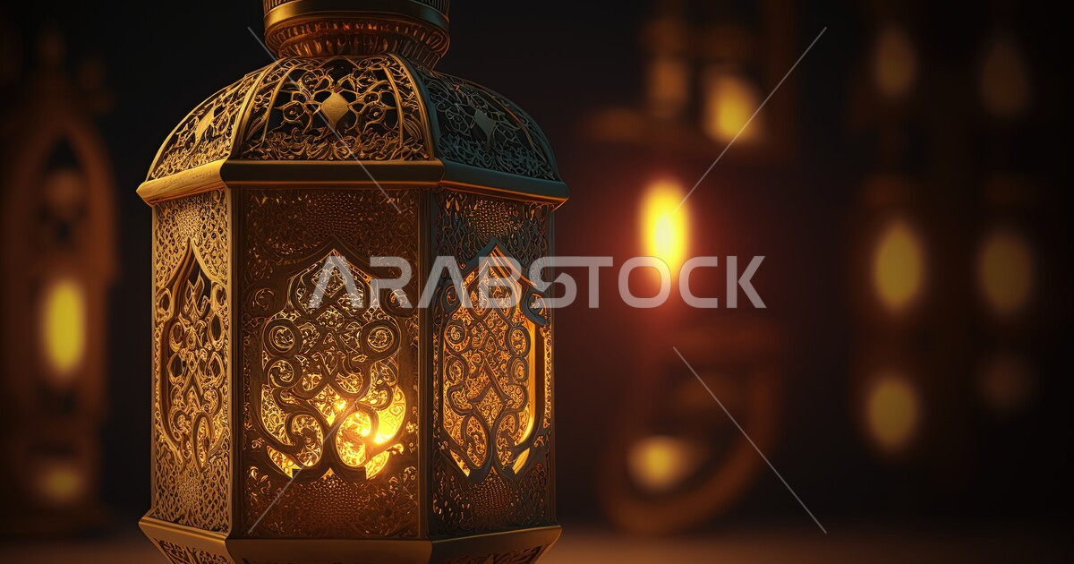 A traditional metal Arab lamp, lighting and decorations for the month ...