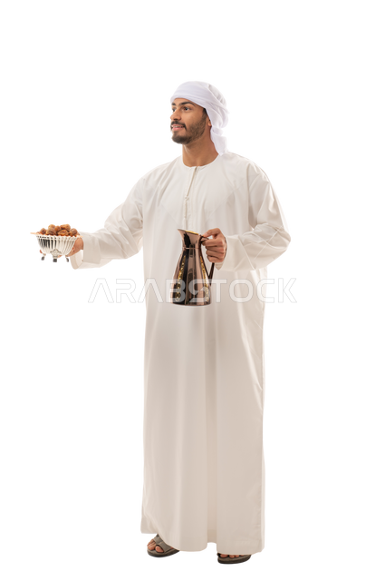 Portrait of an Arab Emirati Gulf man wearing traditional Emirati dress ...