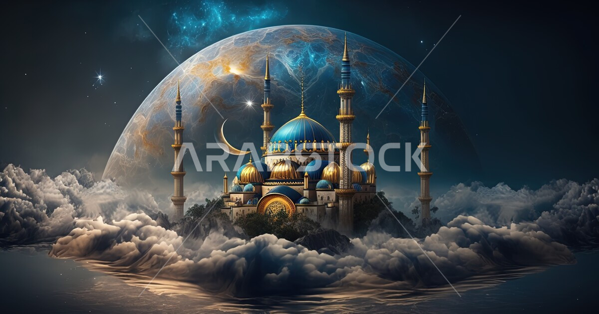 3D Islamic background, Islamic designs, white clouds and clouds, an ...