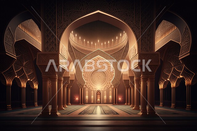 3D design of a mosque from the inside, Islamic architectural ...