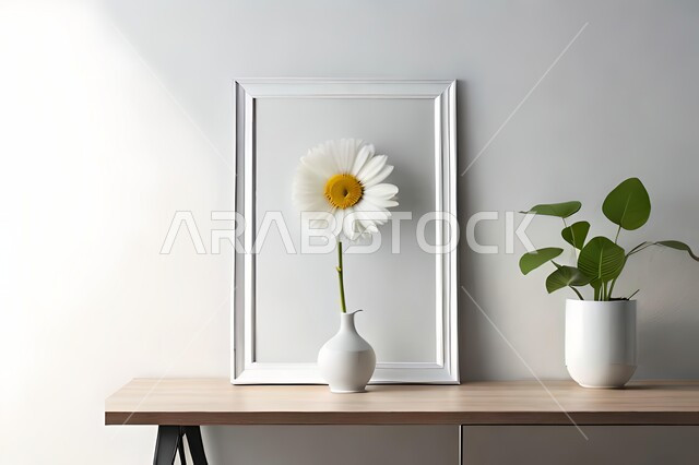 A picture of a vase with a wooden panel next to it, roses and ...