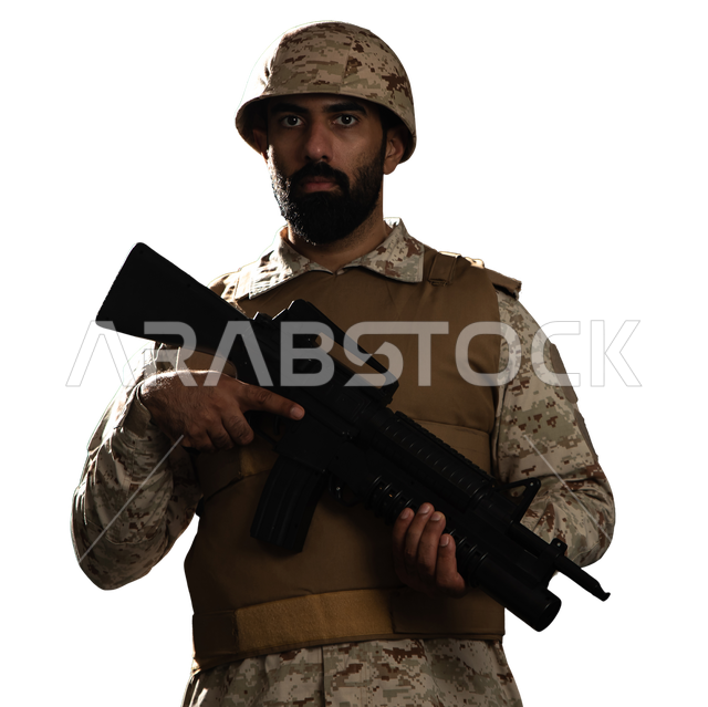 The Saudi Armed Forces, a portrait of a Saudi Arab Gulf soldier wearing ...
