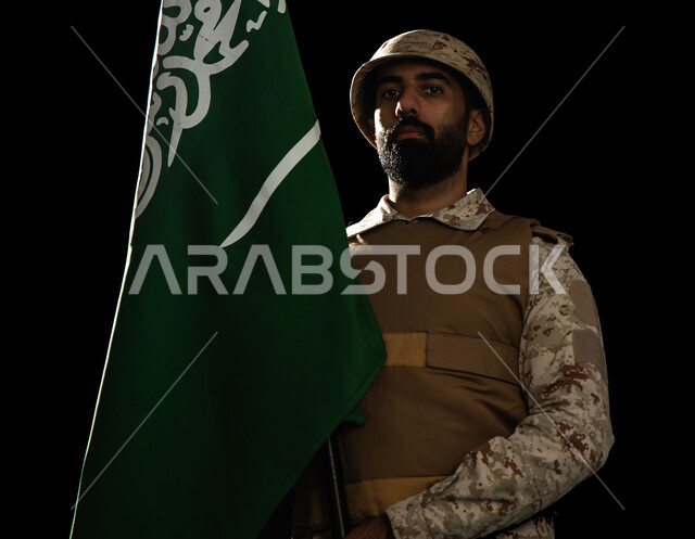 Portrait of a Saudi Arabian Gulf soldier wearing military uniform and ...