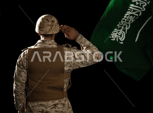 Saudi Armed Forces, portrait from behind of a Saudi Arab Gulf soldier ...