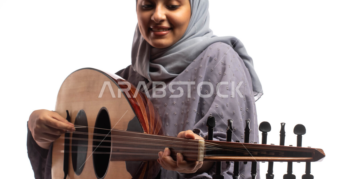 Practicing the hobby of playing using the Oud instrument, musical ...