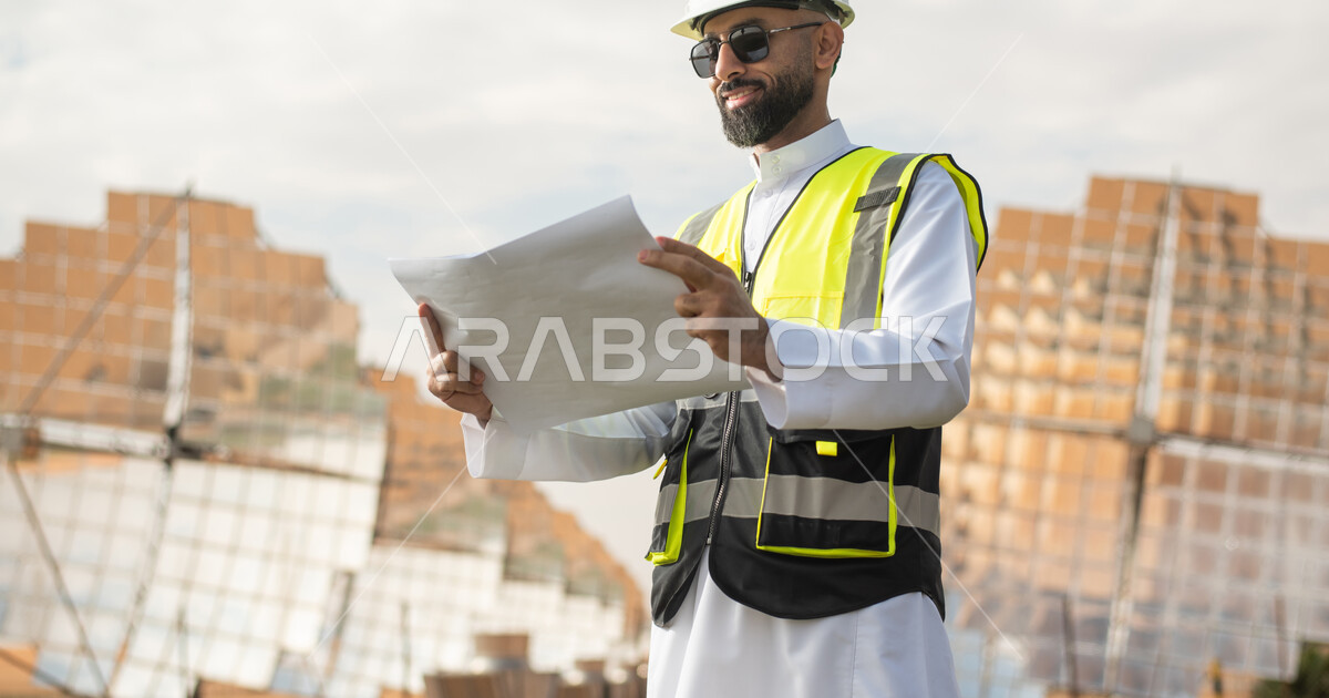 A picture from the back of a Saudi Arabian Gulf engineer supervising ...