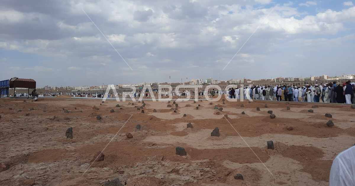 Al-Baqi’ Islamic cemetery in Medina, Saudi Arabia, visitors to the Baqi ...