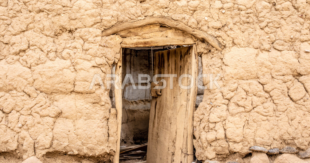 A close-up of the doors of mud houses in Asir, Saudi Arabia, old ...