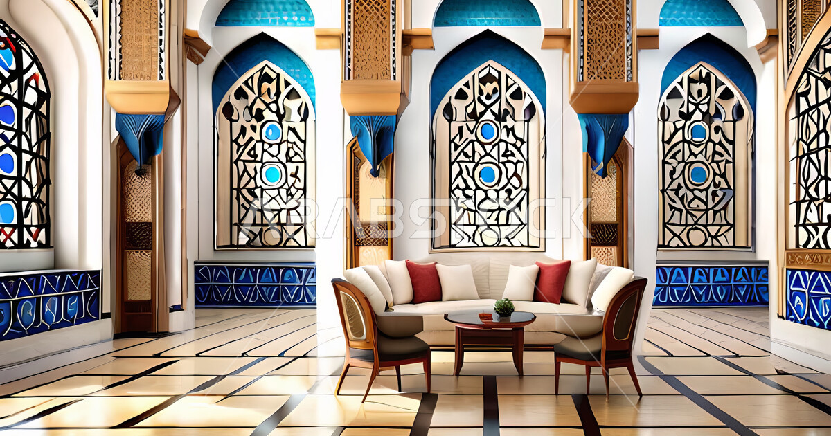 Living room with modern modern designs, Arab-Islamic motifs, interior ...
