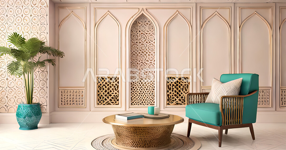 Living room with modern modern designs, Islamic geometric art, Arab ...
