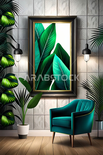 Living room with leafy decorations, interior decor, designs and ...