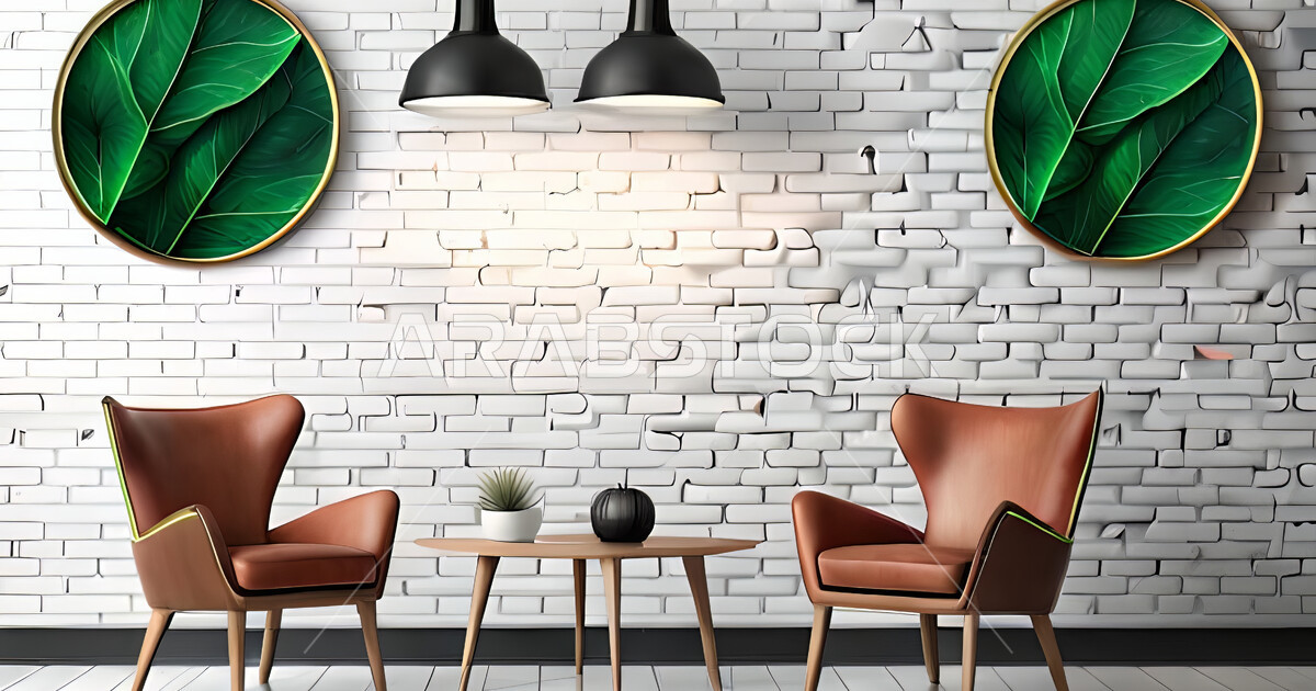 Living room with leafy decorations, interior decor, designs and ...