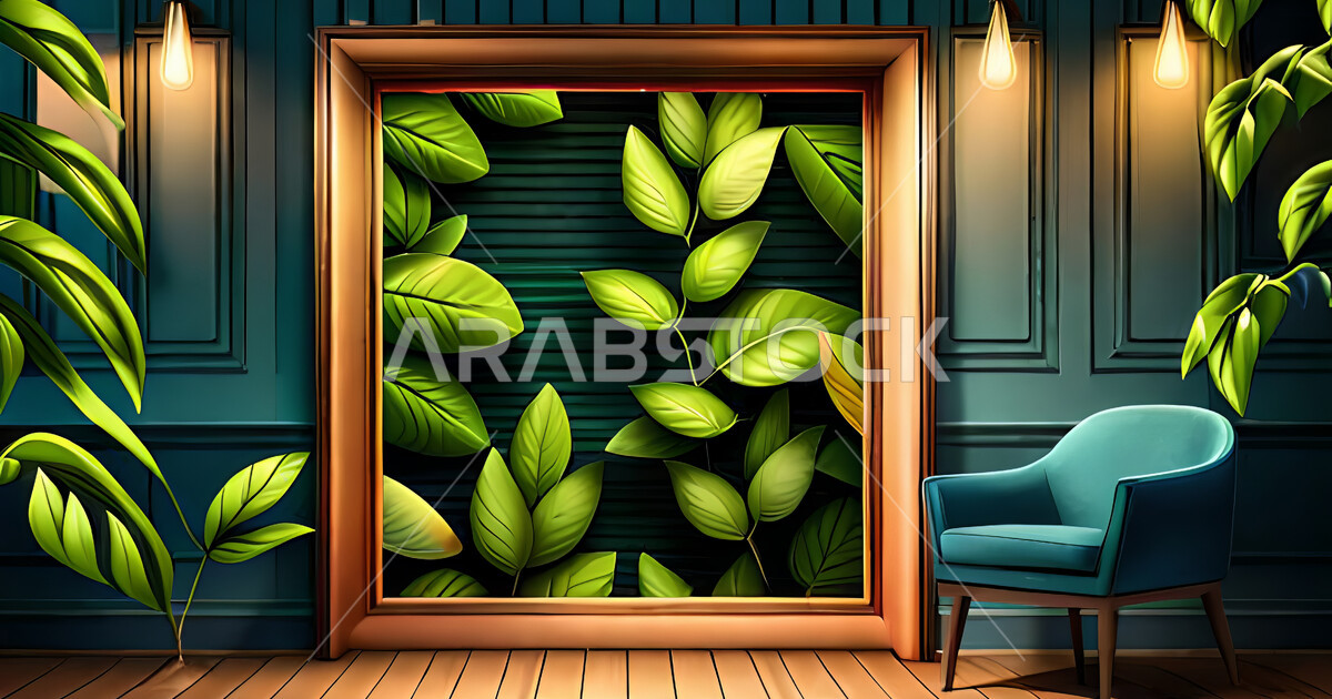 Living room with leafy decorations, interior decor, designs and ...