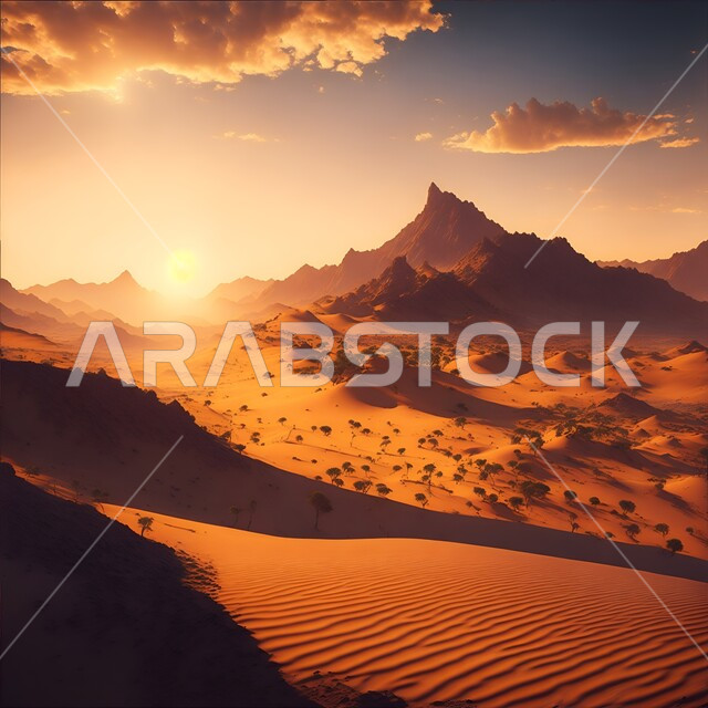 Desert areas at sunset, sand dunes, desert nature, desert of the ...