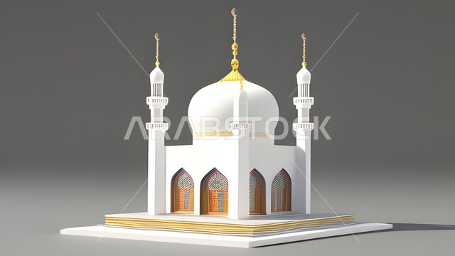 Islamic figures, illustration of a 3D model of a mosque, 3D, Islamic ...