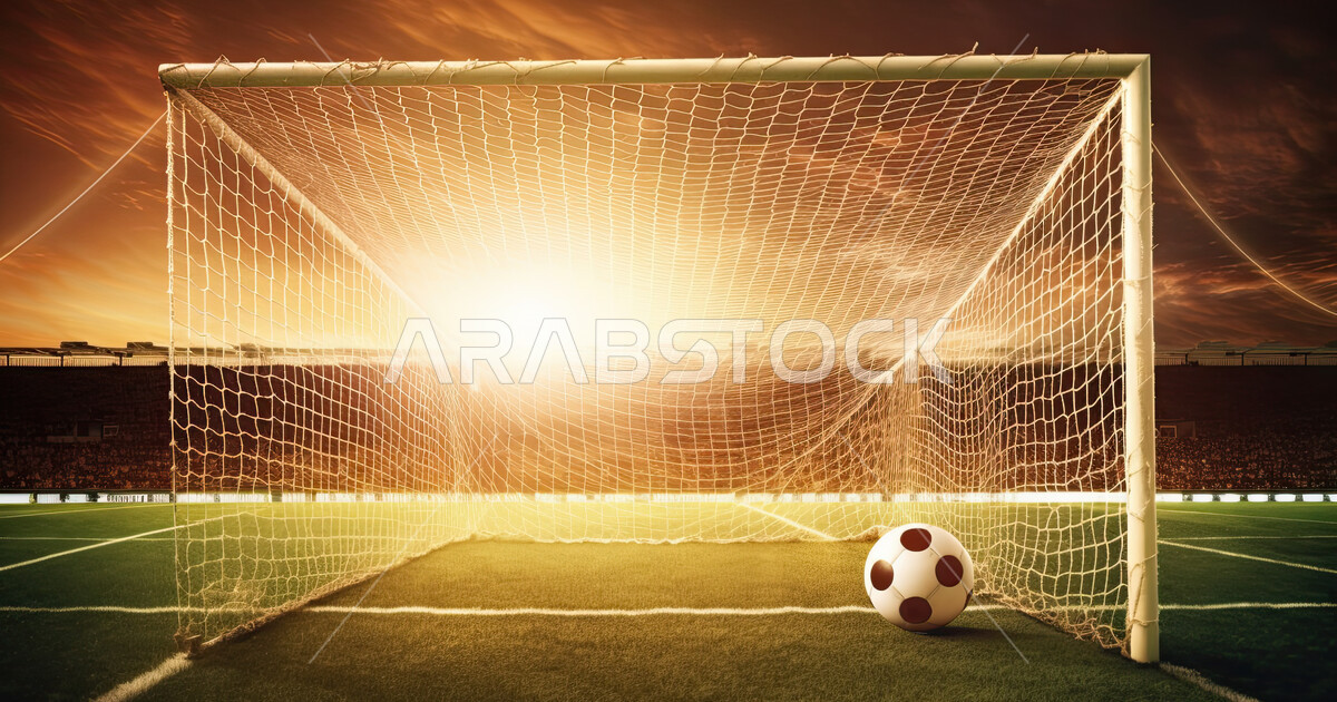 Football in the goal net, scoring goals in the goal, playing football ...