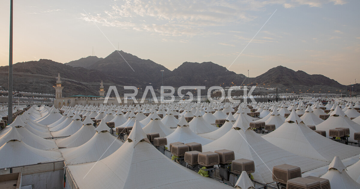 Pilgrims' tents in Mina in Makkah Al-Mukarramah in the Kingdom of Saudi ...