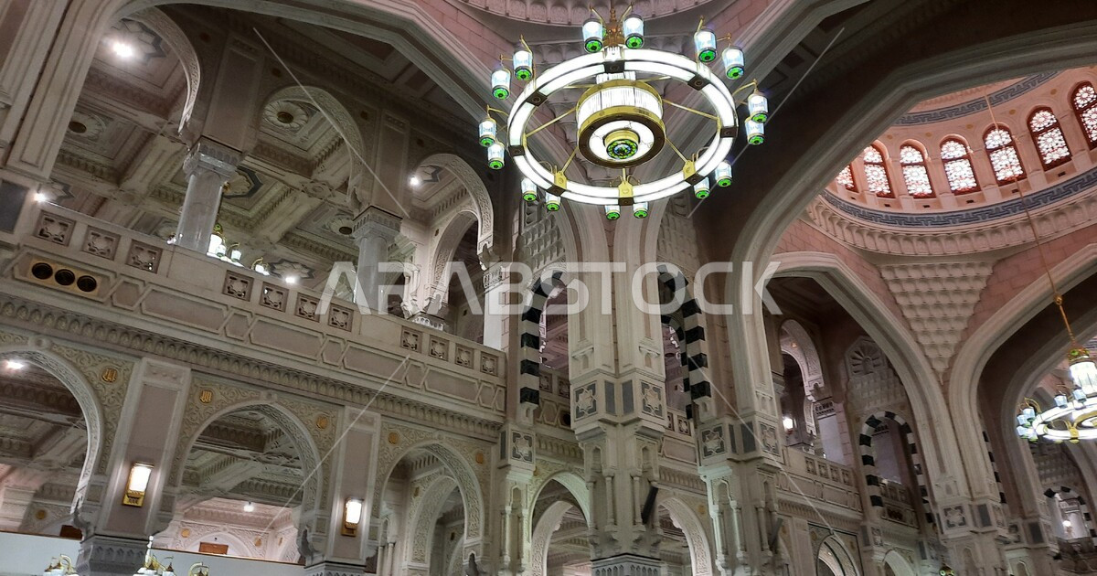 Islamic religious landmarks, the Grand Mosque in Makkah Al-Mukarramah from the inside in the ...