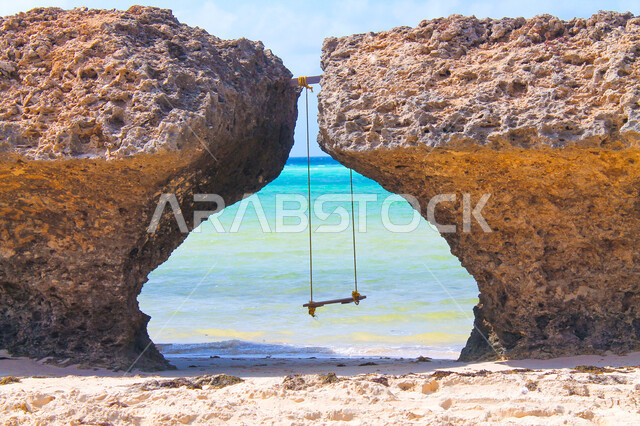 Natural rock formations on the shore of Farasan Island in Jizan in the ...