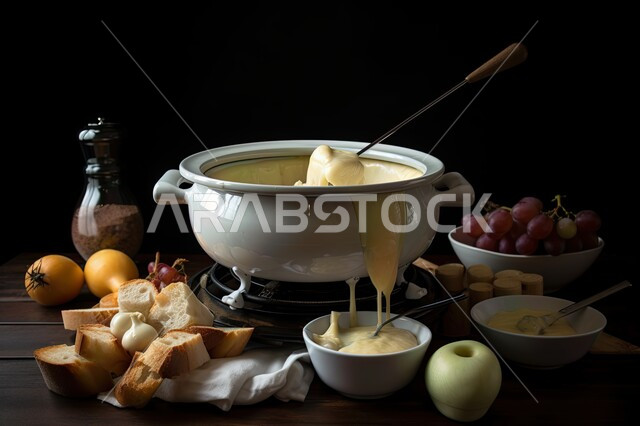 Light healthy snacks and appetizers, plate of melted hot cheese, glass ...