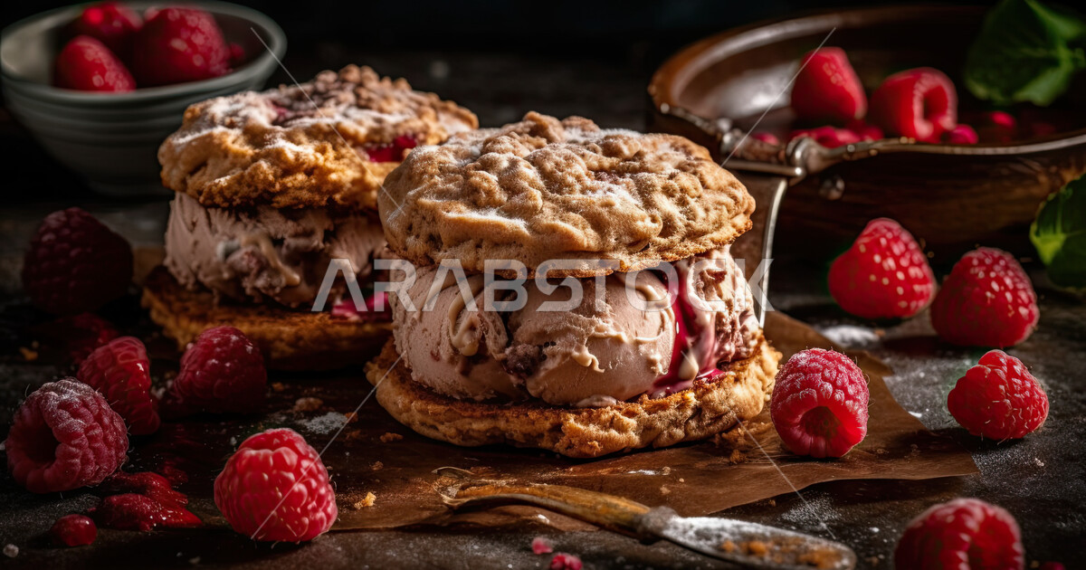 حبات التوت المتناثرة , ايس كريم بنكهة توت العليق، طبق البوظة الوردية مع ...