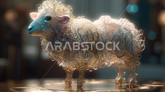 A 3D model of a luminous sheep animal, 3D graphics of a sheep breast ...