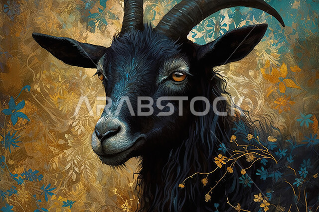 Paintings with brushes, oil and water colors of goats, Islamic ...