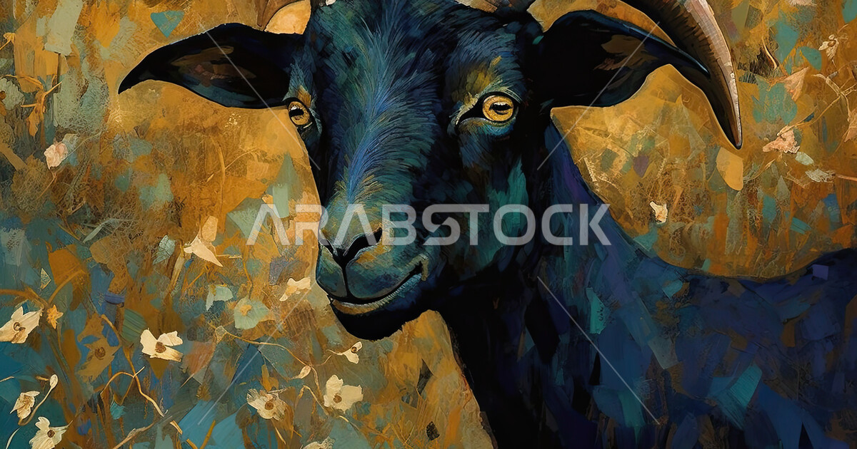 Paintings with brushes, oil and water colors of goats, Islamic ...