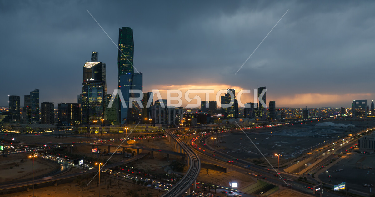 King Abdullah Financial District (KAFD), cloudy sky and clouds in ...