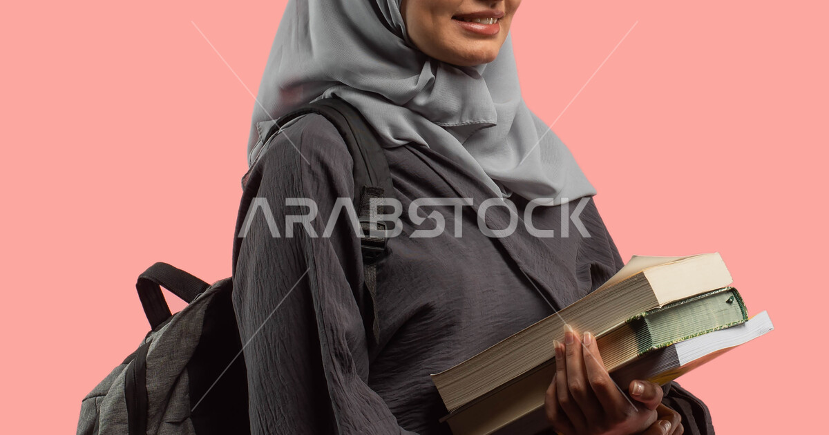 Preparing for the new academic year, portrait of a female Saudi Arabian ...