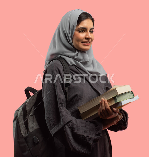 Preparing for the new academic year, portrait of a female Saudi Arabian ...